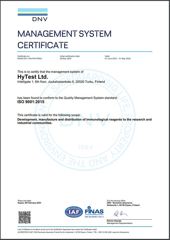 HyTest ISO 9001 Certificate | Hytest Ltd.